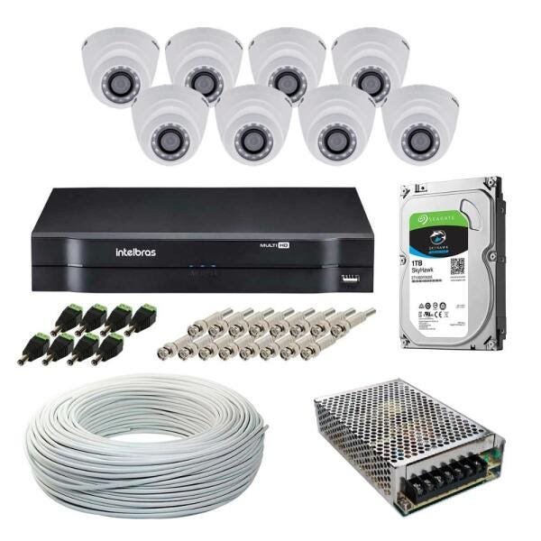 Kit CfTV Intelbras - DVR 16 Canais, 8 Câmeras, HD 1Tb, Fonte Chaveada ...