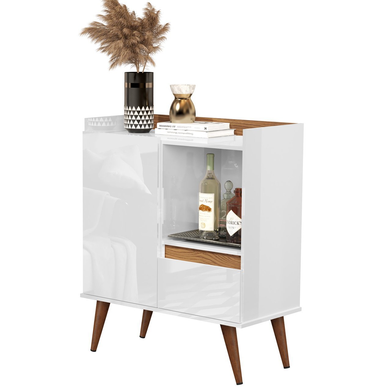 Aparador Buffet Cantinho Do Café Status 2 Portas - JM3:Branco com Freijó | MadeiraMadeira