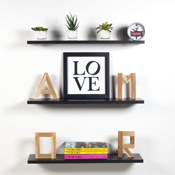 Kit 3 Prateleiras 30x30 MDF Preto com Suporte Flutuante Invisível ...
