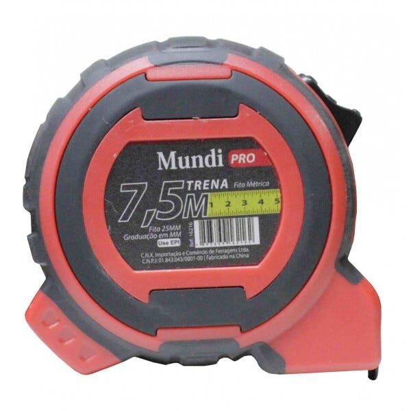Trena Profissional 7,5 Metros 25mm Emborrachada Mundi - Kit com 2 ...