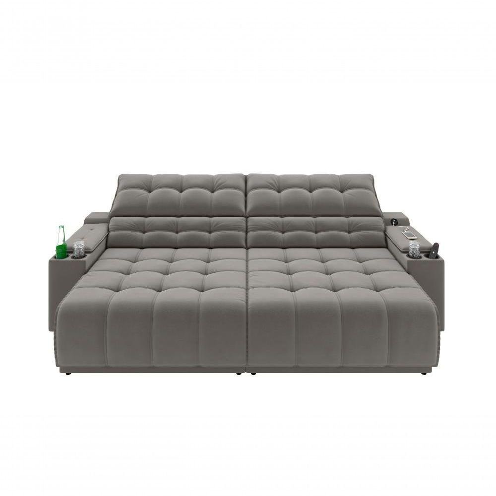Sofá Connect Premium 2,00m Assento Retrátil-reclinável com Porta Copos e Entrada Usb Suede Cinza ...