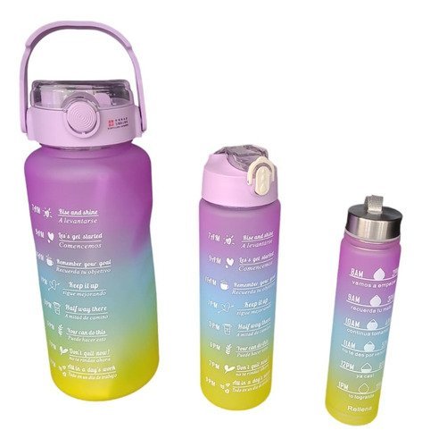 Kit 3 Garrafas Água Com Medidas Motivacionais Academia - Pink - Azul - Amarelo | MadeiraMadeira