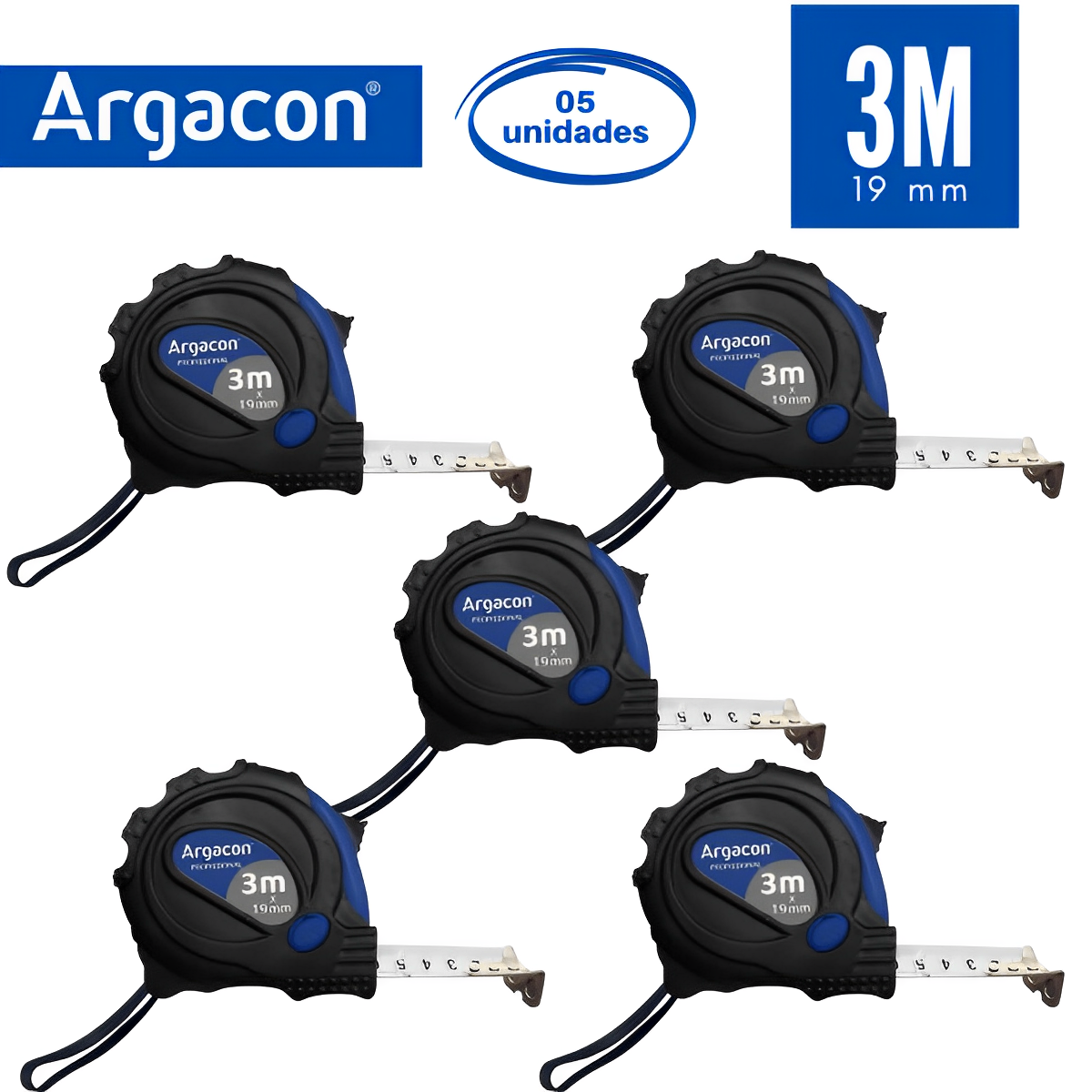 Trena Aço Fita Metálica Profissional 3m Com Trava Kit 5 Unid ...