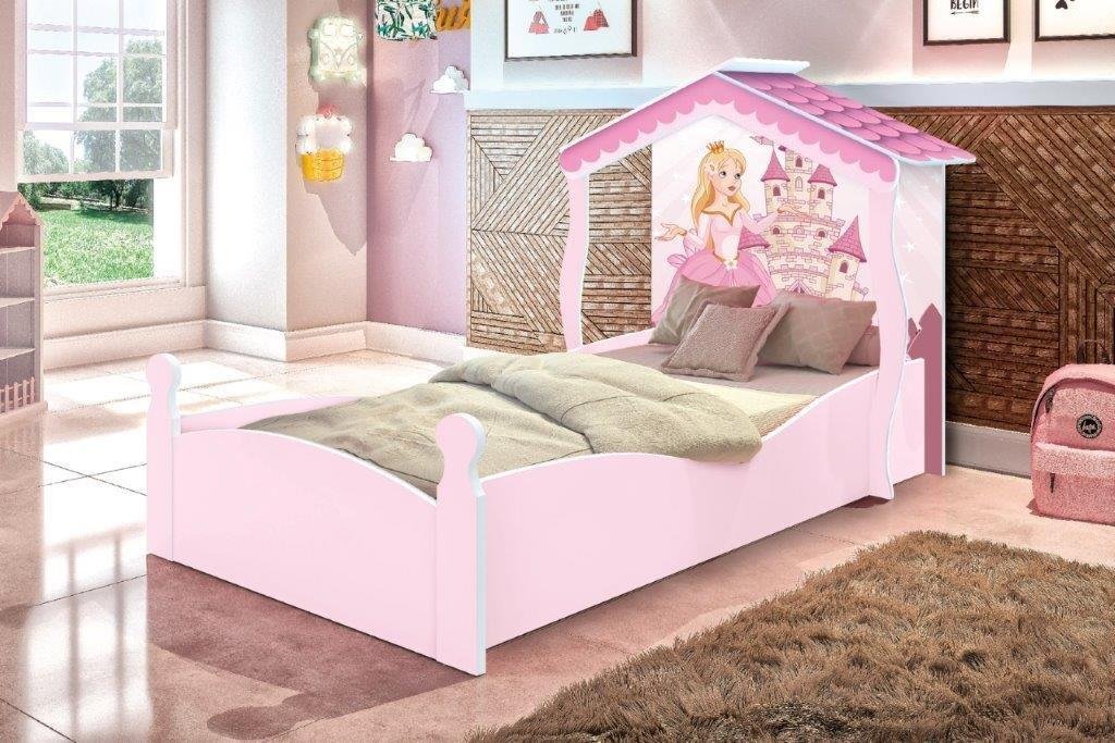 Cama Casa Infantil Rosa Com Estampa Decorada 100% MDF Cor Rosa JA ...