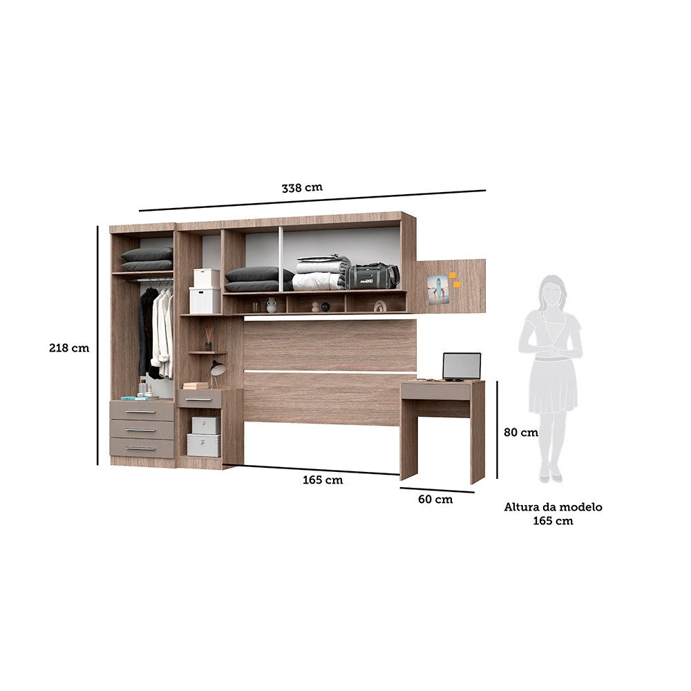 Guarda Roupa Queen 6 Portas e 4 Gavetas com Escrivaninha Jequitibá com ...