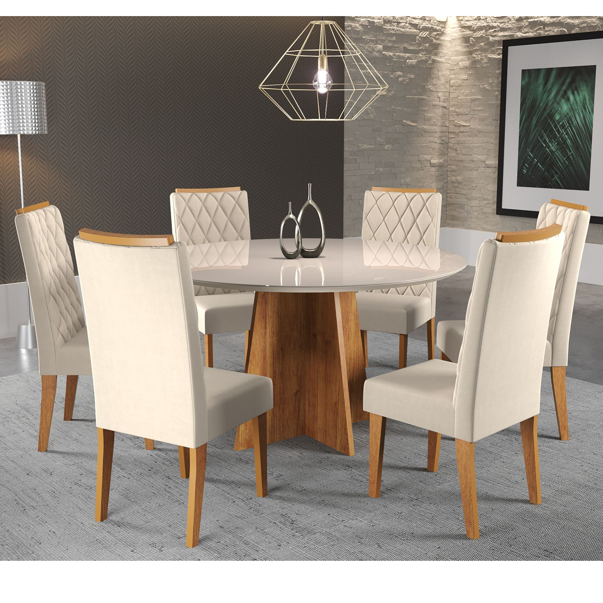 Sala de Jantar Young C/6 Cad Iza Mel/bege/vd Off White | MadeiraMadeira