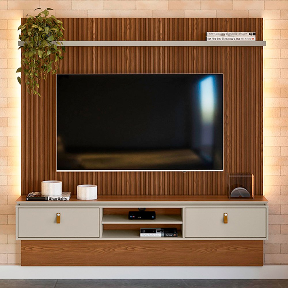 Painel Home para TV 75 Polegadas Authentique Freijó/Off White 180cm ...