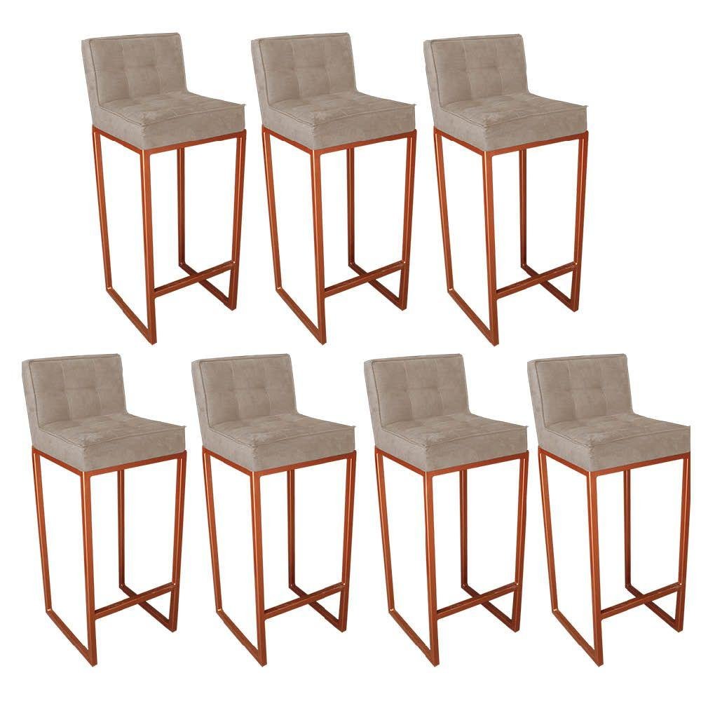 Kit 07 Banqueta Alta Linne Bronze Corino Bege | MadeiraMadeira