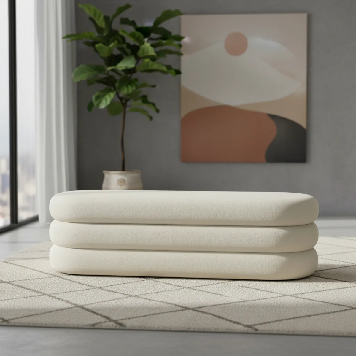 Banco Recamier Puff Cookie Baú 110 Cm - Zahav Estofados:off White ...