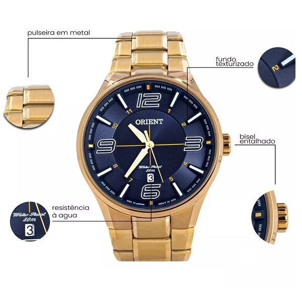 Relogio Orient Dourado a Prova Dágua Original Cor do Fundo Azul ...