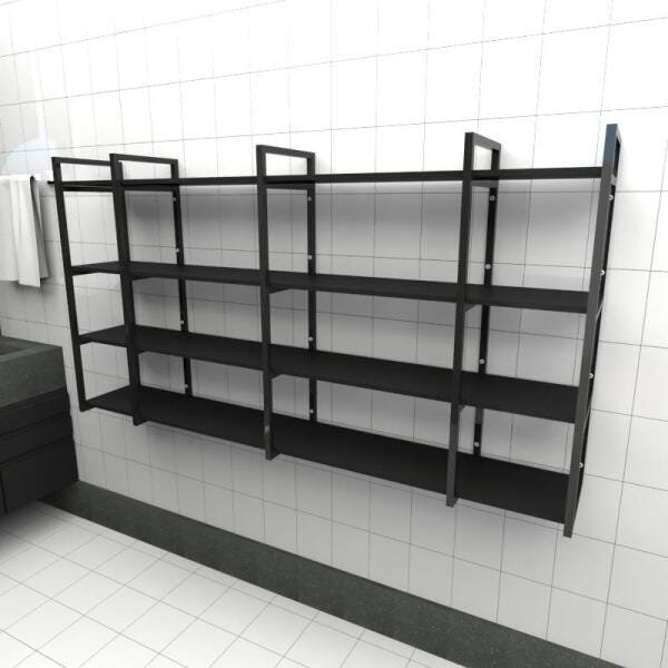 Prateleira industrial banheiro aço cor preto 180x30x98cm (C)x(L)x(A ...