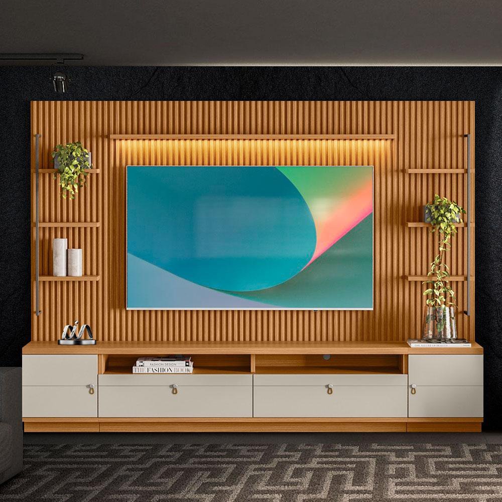 Estante Home para TV Ripado Modulado 75 Polegadas Nature Off White Shop ...