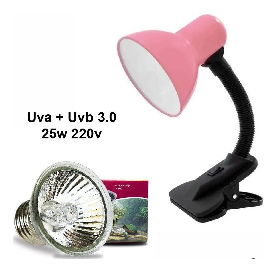 Luminária Rosa + Lâmpada Uva Uvb 3.0 220v 25w Terrario Rept Kit | MadeiraMadeira
