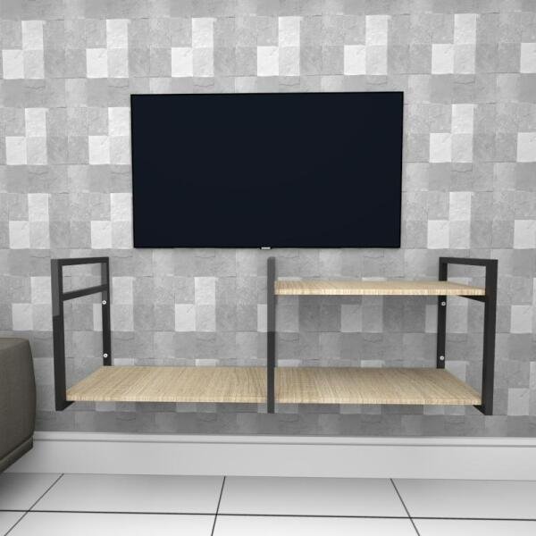 Rack Estilo Industrial Aço Cor Preto MDF 30cm Cor Amadeirado Claro ...