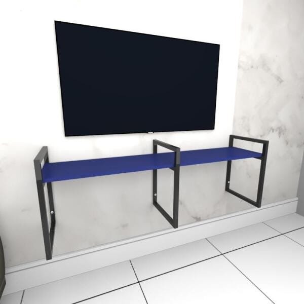 Rack Estilo Industrial Aço Cor Preto MDF 30cm Cor Azul Escuro Modelo ...