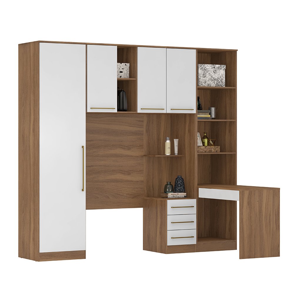 Quarto de Solteiro Modulado 5 Peças com Armário Aéreo + Escrivaninha ...