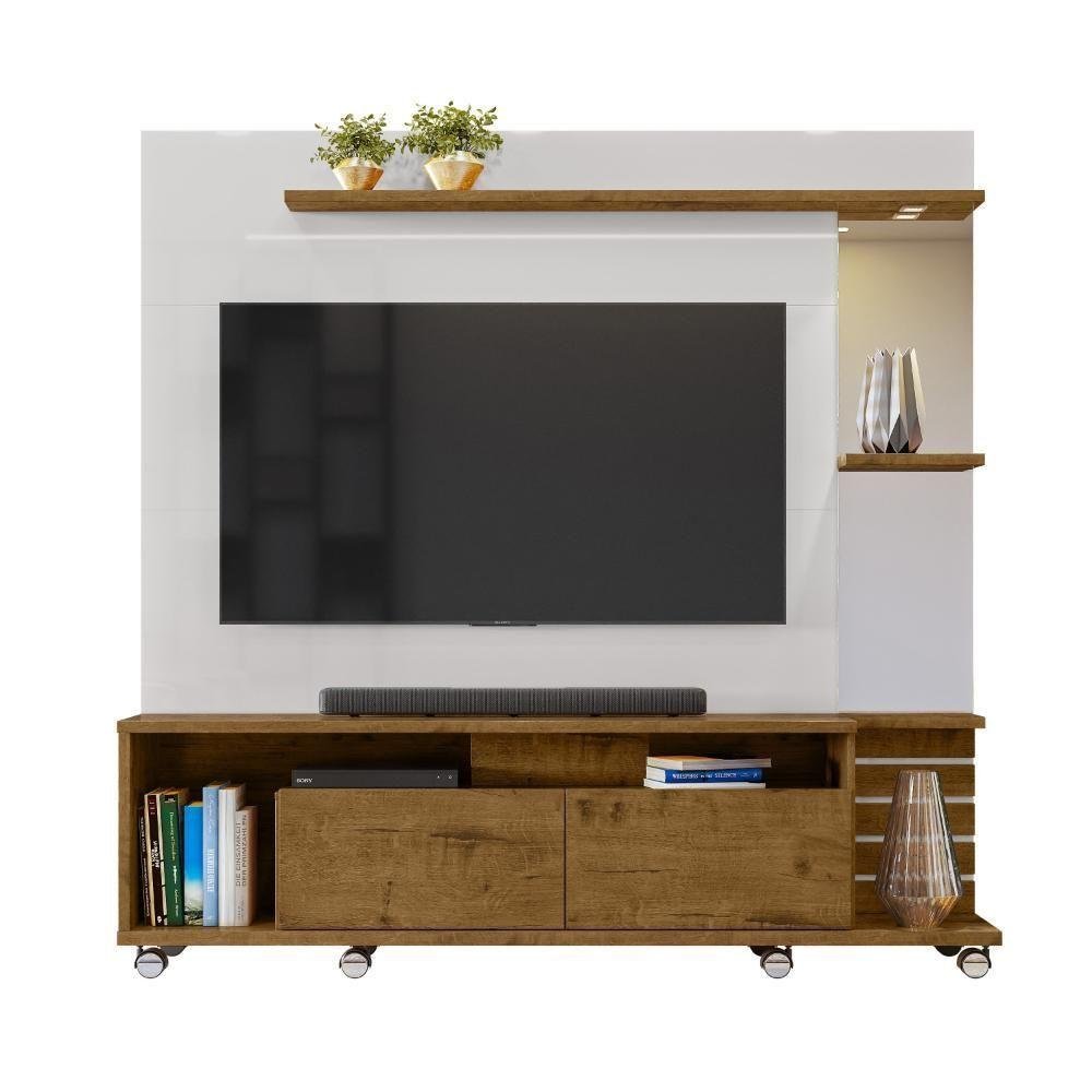 Kit Home Theater Rack Painel 55" 2 Portas 183cm Off White | MadeiraMadeira