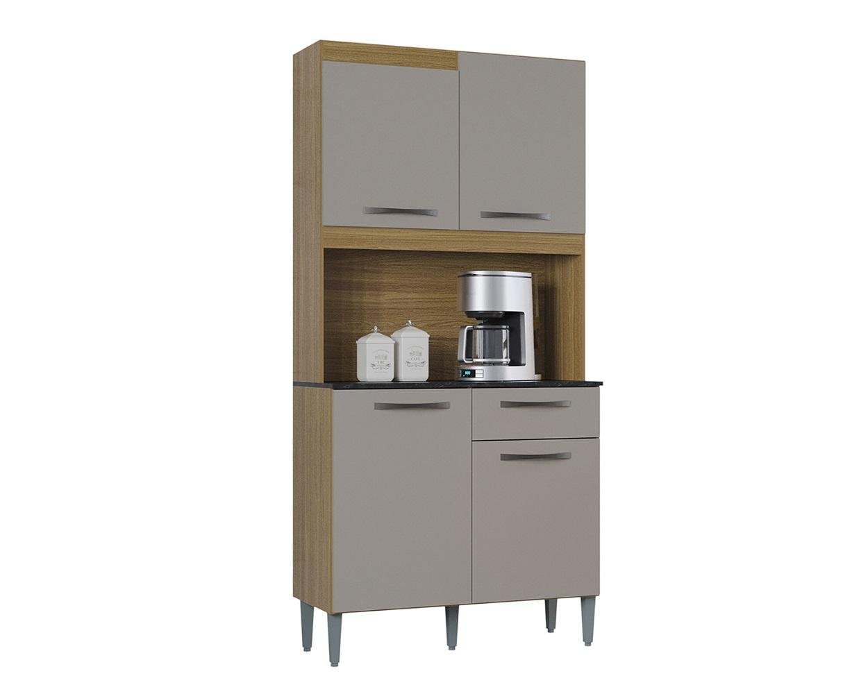 Kit Lívia 4 Portas 1 Gaveta Damasco Off White Poquema | MadeiraMadeira