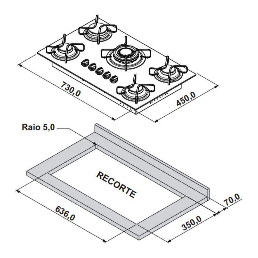 Cooktop Itatiaia Electra 5 Bocas Com Tripla Chama Mesa de Vidro e ...