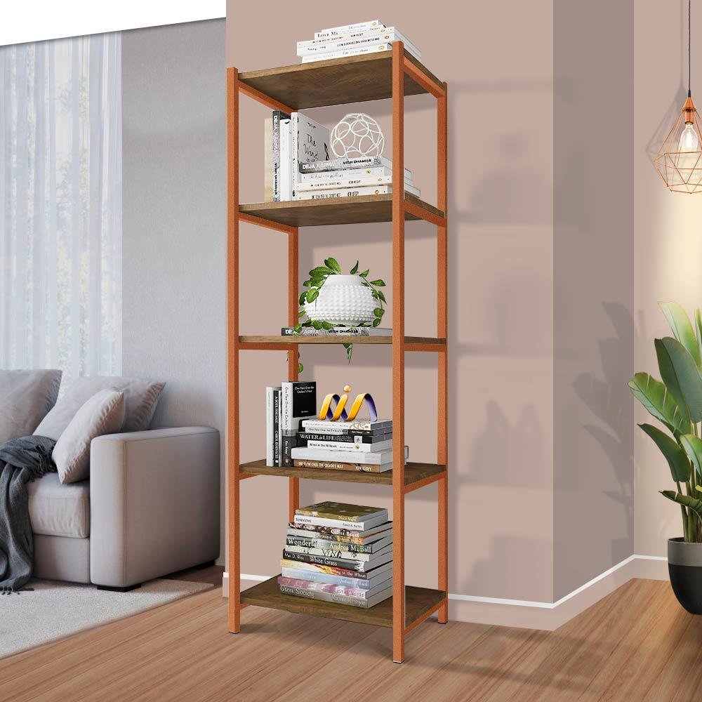 Estante Para Sala Em Aço 5 Prateleiras 50 cm Imbuia Bronze Zed Shop JM ...