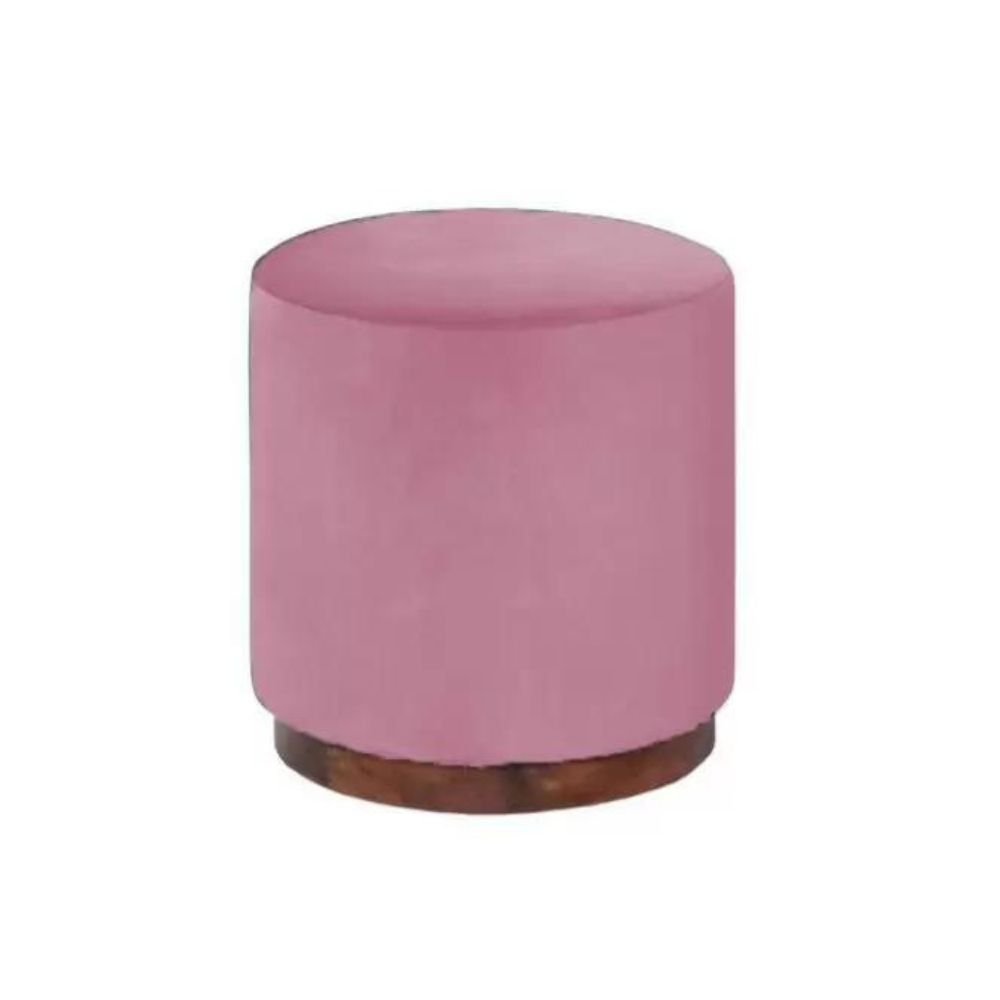 Puff Barcelona Decorativo com Veludo Rosa e Base Madeira | MadeiraMadeira