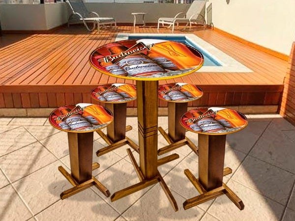 Jogo de Mesa MDF Com 4 Banquinhos Para Área De Churrasco e Petiscaria ...