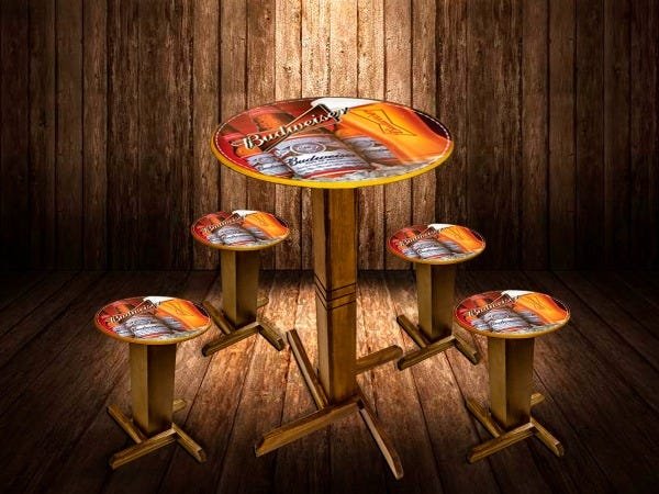 Jogo de Mesa MDF Com 4 Banquinhos Para Área De Churrasco e Petiscaria ...