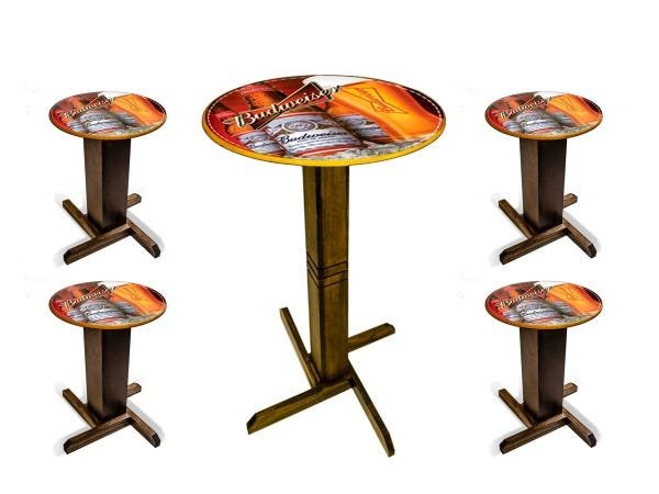 Jogo de Mesa MDF Com 4 Banquinhos Para Área De Churrasco e Petiscaria ...