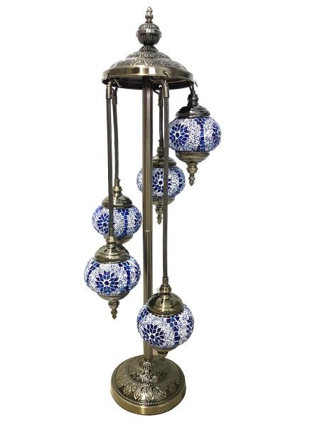 Abajur Turco de Chão Mosaico Metal e Vidro Azul 97cm | MadeiraMadeira