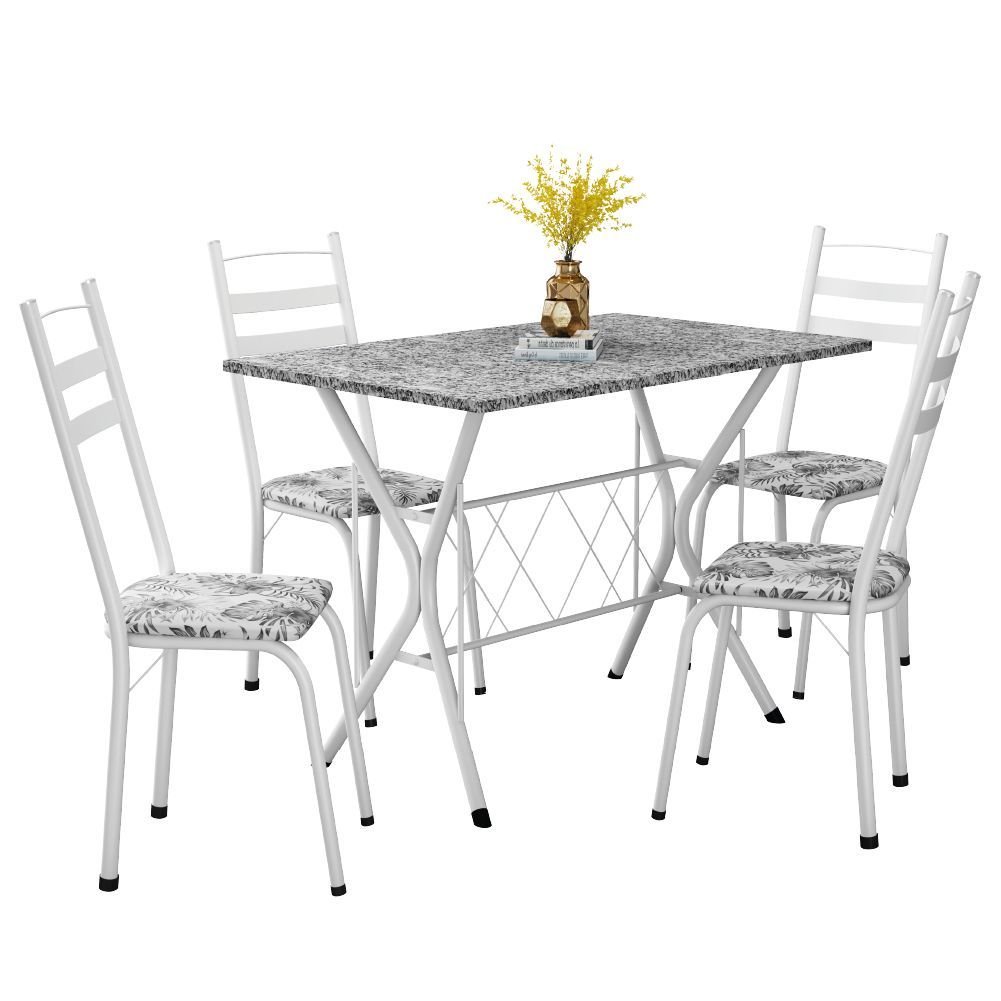 Conjunto de Mesa Sala de Jantar Leia 1,20m com 4 Cadeiras Granito ...