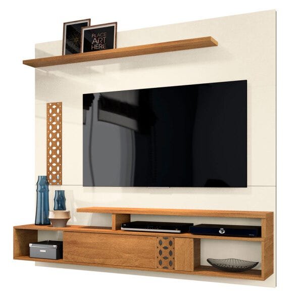 Painel Home Suspenso para TV até 60 Polegadas Sala de Estar Bless New Off White/Coral - Frade ...