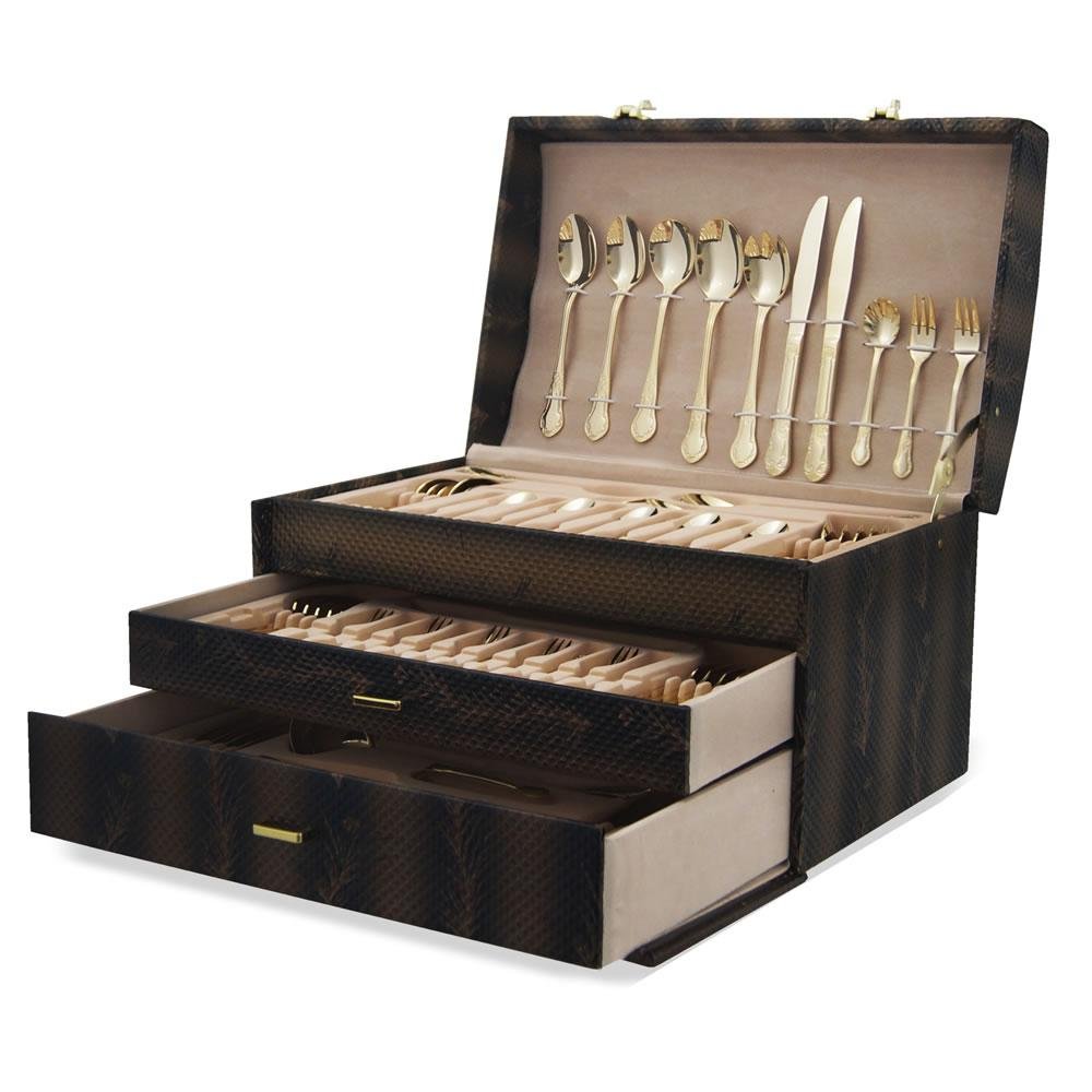 Faqueiro Italiano 86 Peças inox Banhado a Ouro | MadeiraMadeira