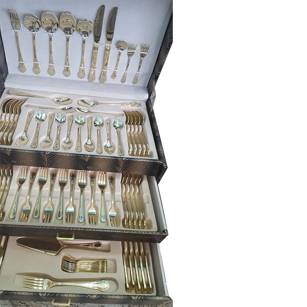 Faqueiro Italiano 86 Peças inox Banhado a Ouro | MadeiraMadeira