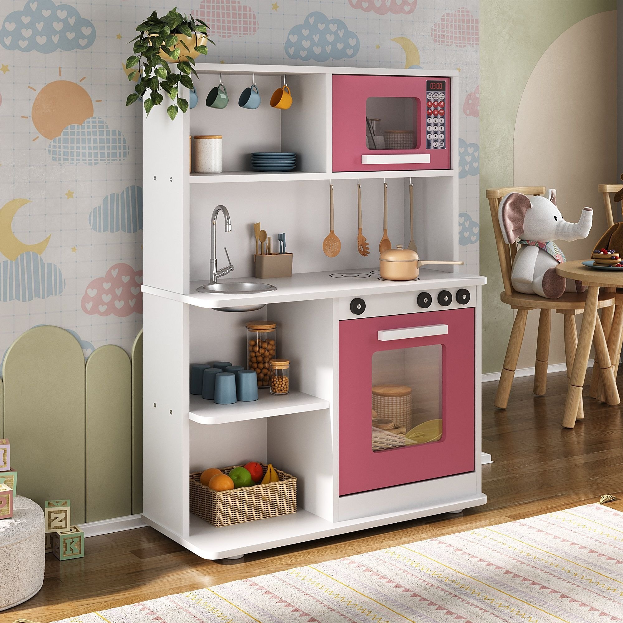 Mini Cozinha Infantil em Mdf com Fogão Micro-ondas e Pia de Verdade ...