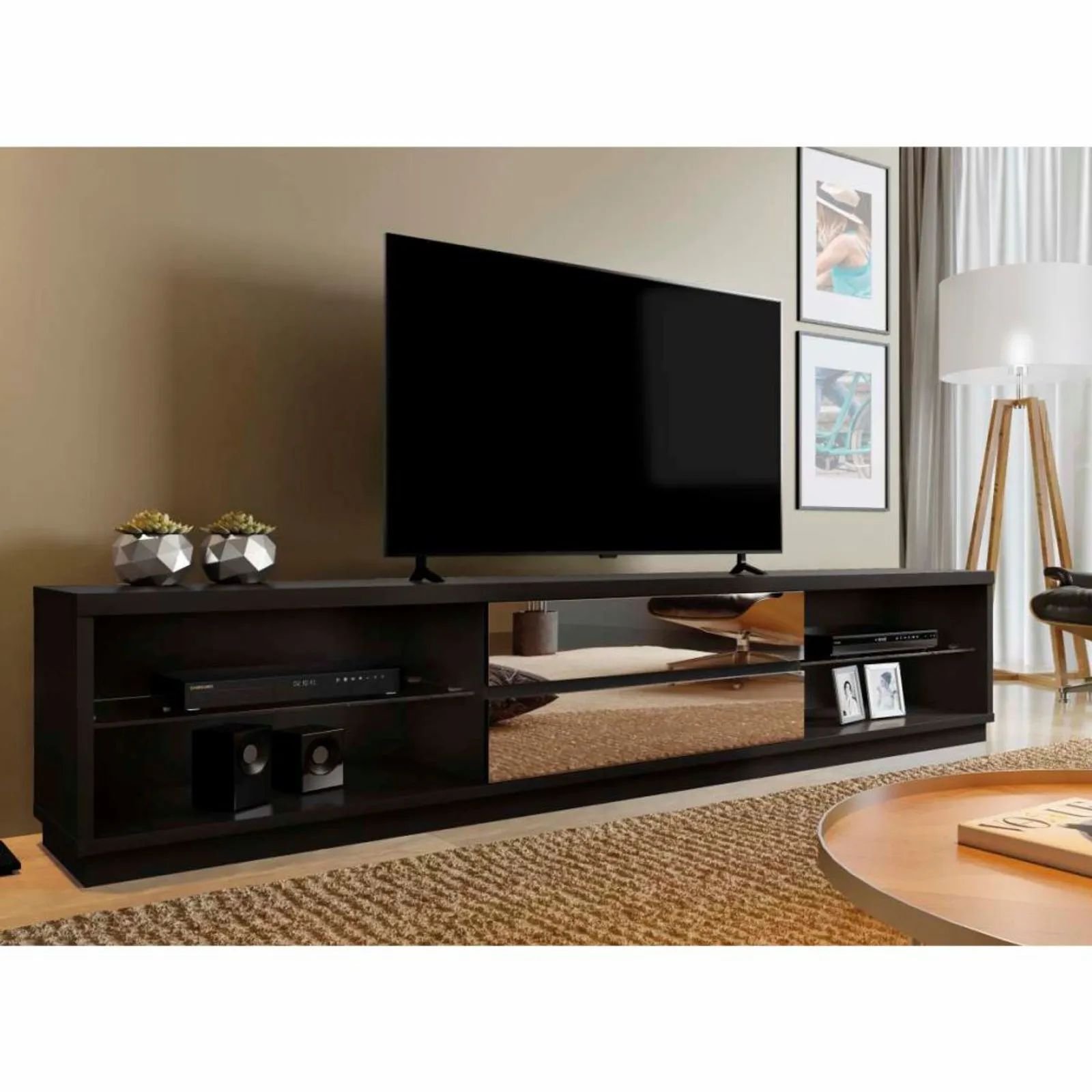 Rack para TV até 65 Polegadas Istambul com Espelho Mavaular Preto Fosco ...
