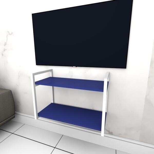 Rack Estilo Industrial Aço Cor Branco MDF 30cm Cor Azul Escuro Modelo ...