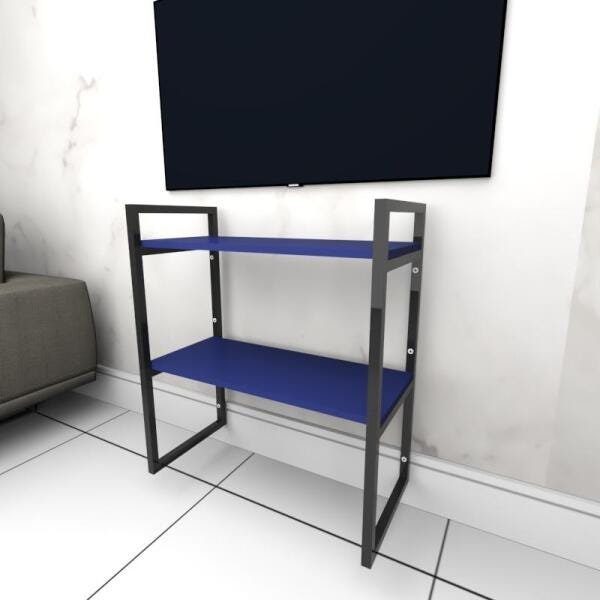Rack Estilo Industrial Aço Cor Preto MDF 30cm Cor Azul Escuro Modelo ...