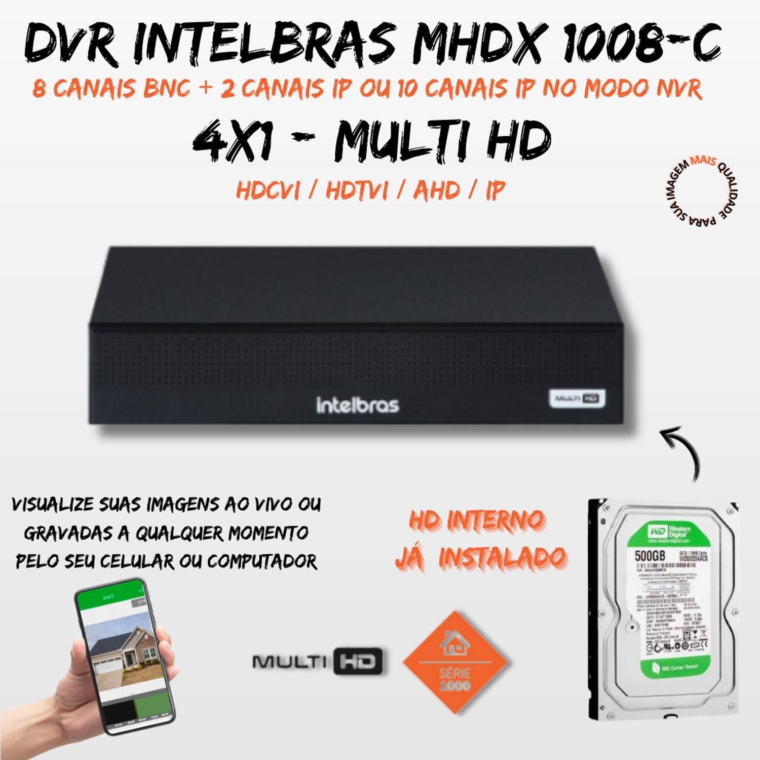 Kit 7 Câmeras Segurança Color Dvr Intelbras 1008c Hd 500gb | MadeiraMadeira
