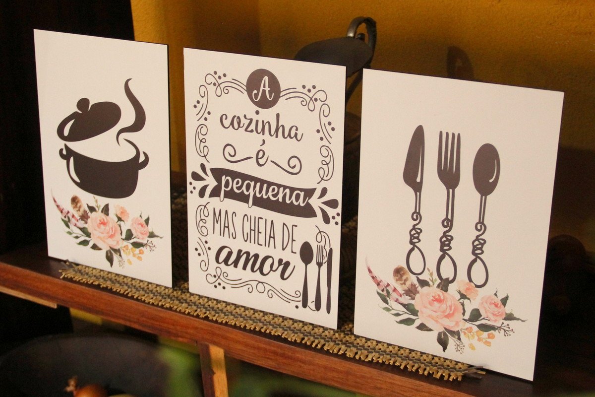 Quadros Decorativos Cozinha Panela e Talheres Branco Copa Sala Àrea Gourmet PMG - M 30x40 ...