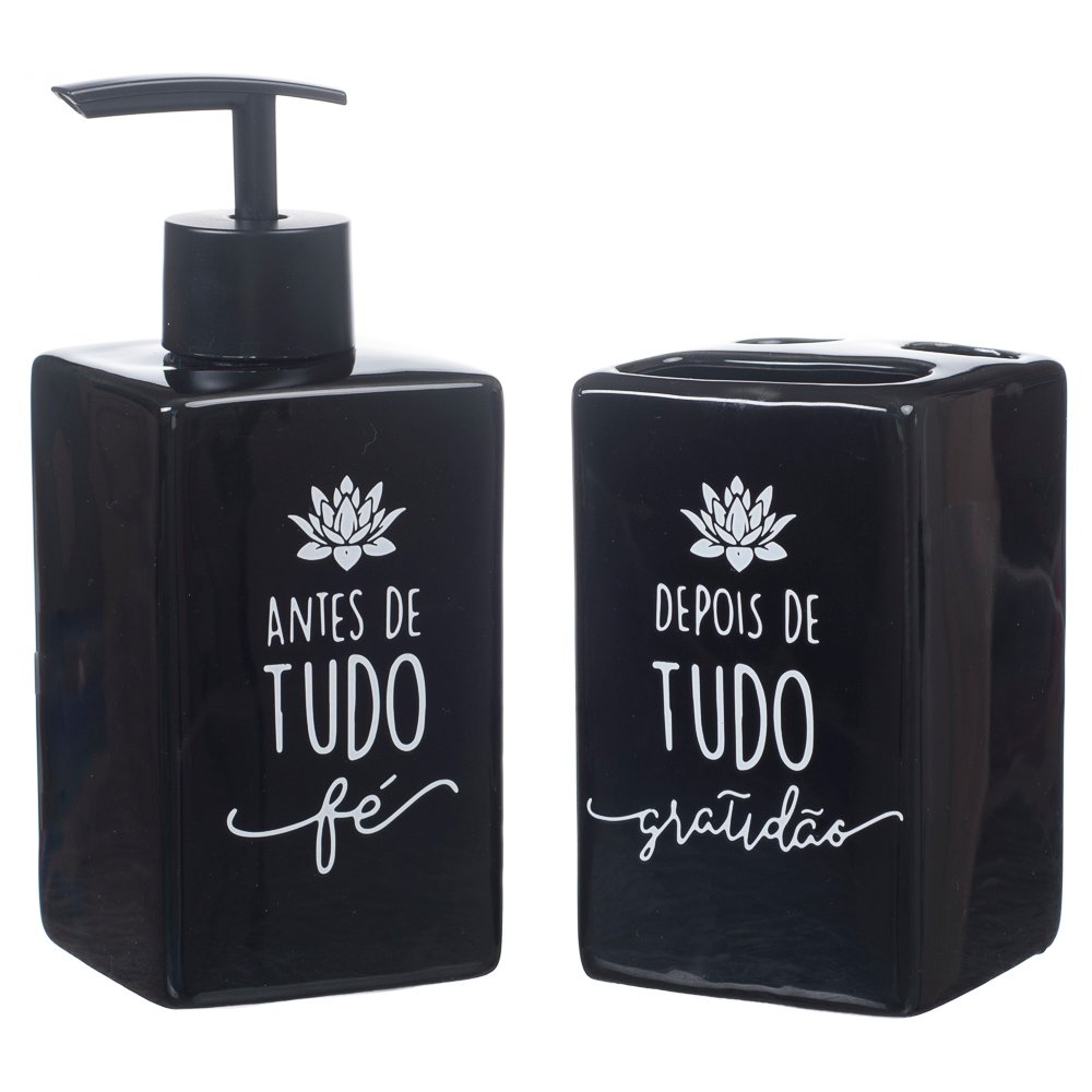 Kit Banheiro Lavabo P/ Sabonete Líquido / Fé e Gratidão Amigold | MadeiraMadeira