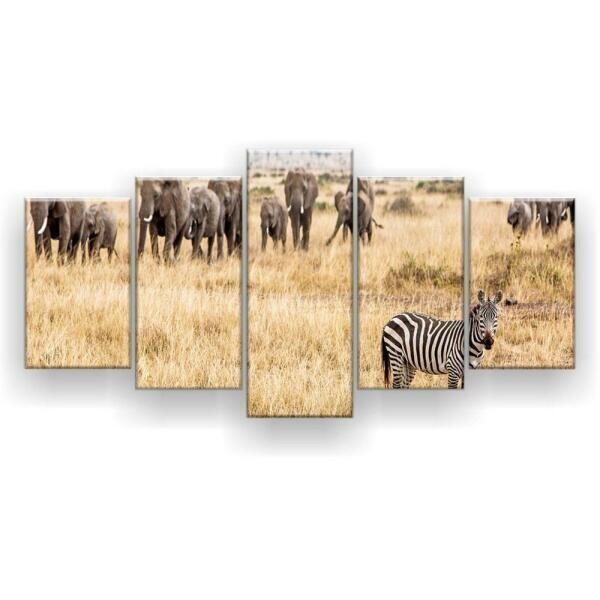 Quadro Decorativo Zebra Elefantes MDF 115x60cm 5 Peças | MadeiraMadeira