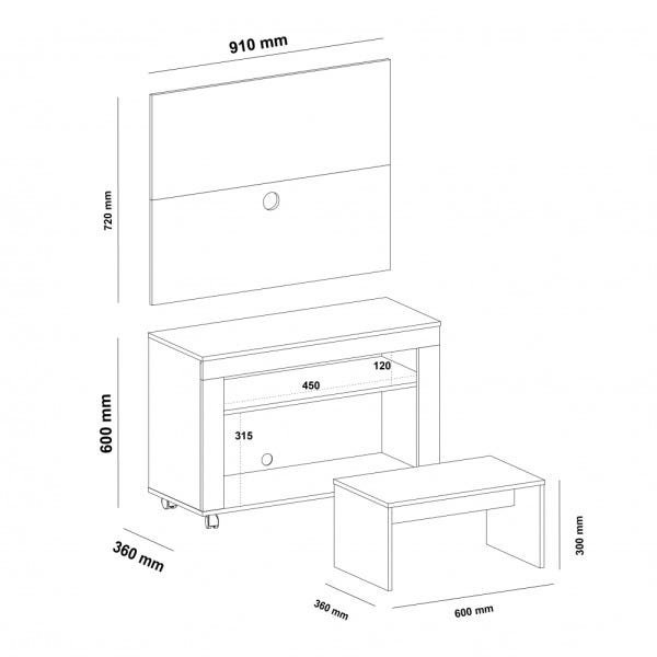 Sala de Estar Completa para TV Até 32 Polegadas Cristal Preto - Artely ...