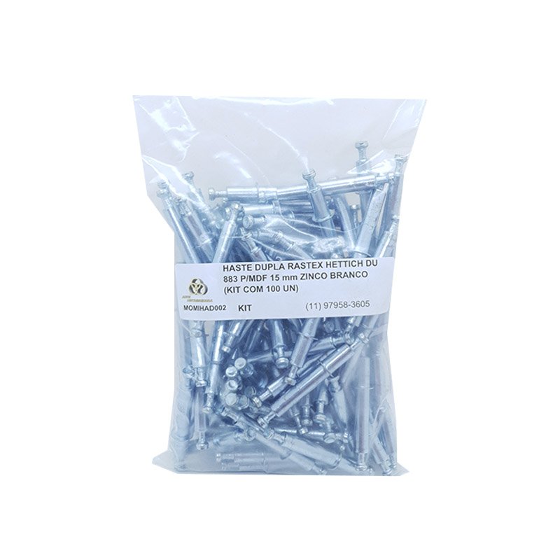 Haste Dupla Minifix / Rastex Hettich Du 883 P/Mdf 15 Mm Zinco Branco ...