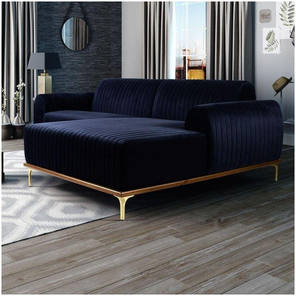 Sofá 320cm 5 Lugares Com Chaise B-287 Veludo Marinho | MadeiraMadeira