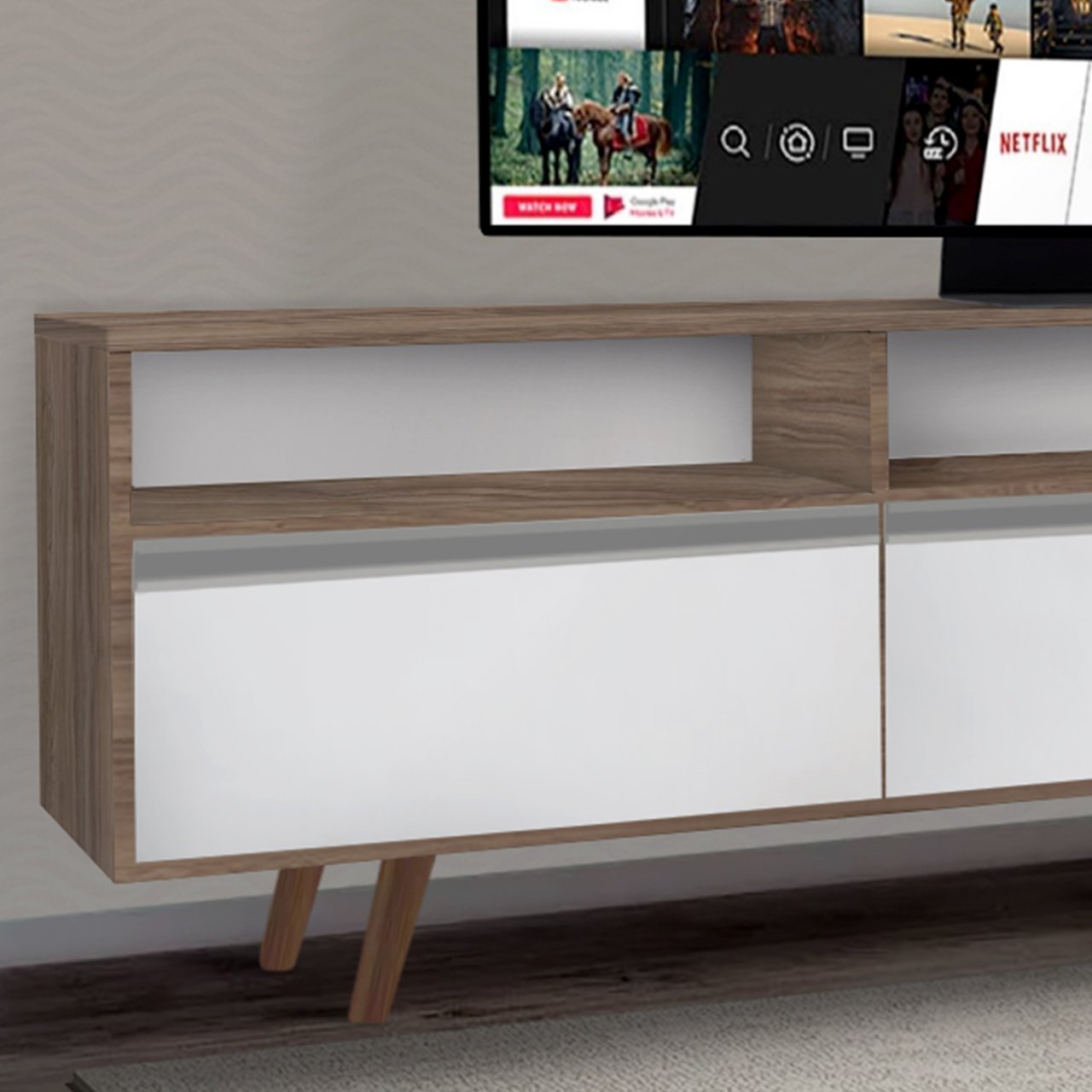 Rack Para Tv Até 55 Polegadas Pés Madeira Madeirado c/Branco ...