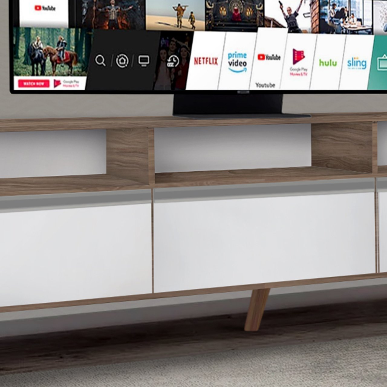 Rack Para Tv Até 55 Polegadas Pés Madeira Madeirado c/Branco ...