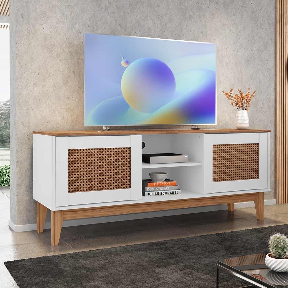 Rack Para Sala Pequena 2 Portas Branco Noce Safira Casa D | MadeiraMadeira