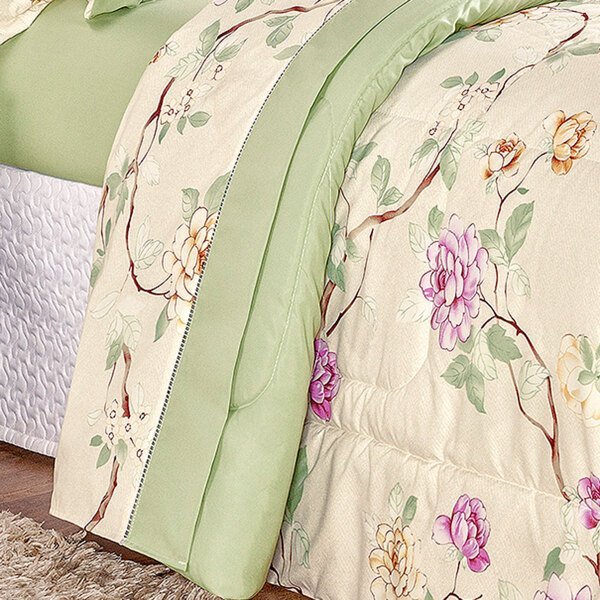 Kit Edredom Casal 3 Peças Floral Verde | MadeiraMadeira