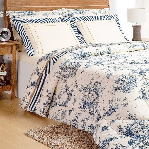 Kit Edredom Queen 3 Peças 2,60m x 2,40m Estampado Clássico com 2 Porta ...