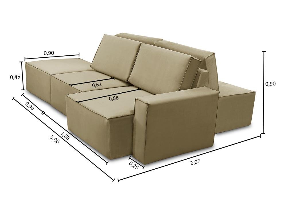 Sofá Ilha 7 Lugares Isadora Suede Bege Adonai Estofados | MadeiraMadeira